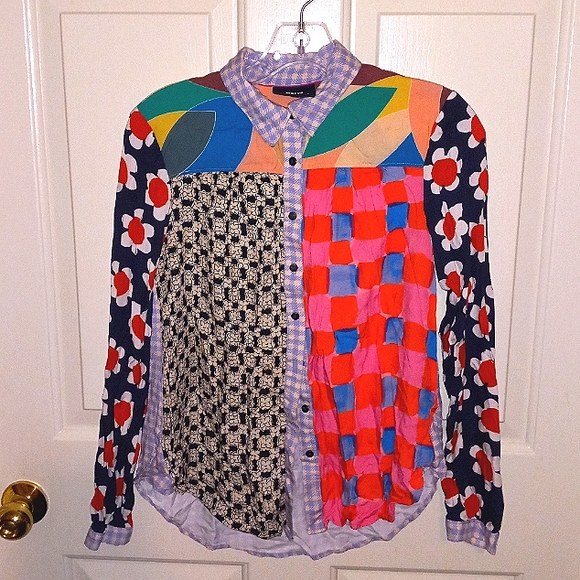 Maeve | Tops | Rare Maeve Anthropoloogie Fern Contrast The Paz Button ...